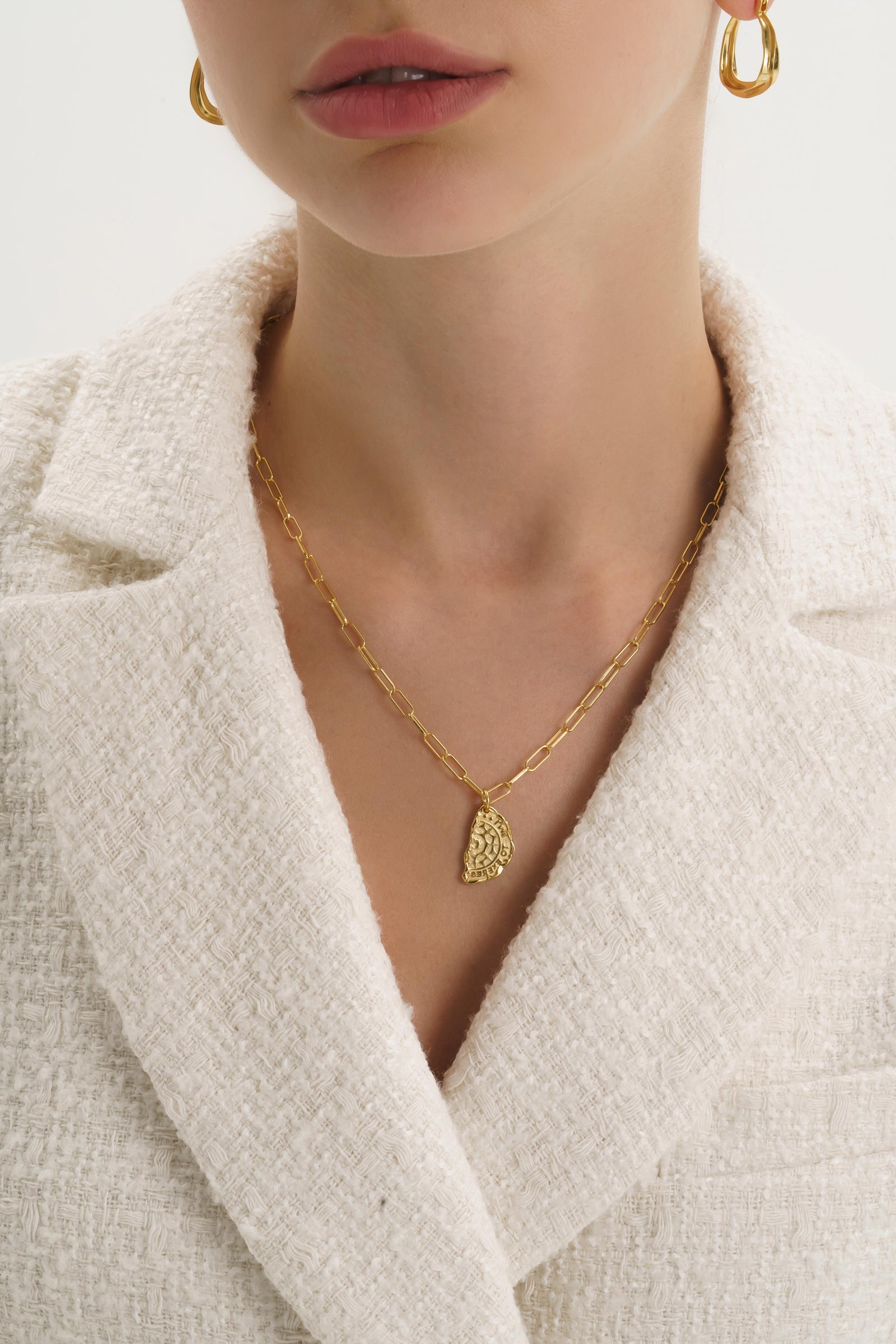 Chunky 14K Gold Coin Link Chain, Gold Paper Clip Necklace, Gold Cable ...