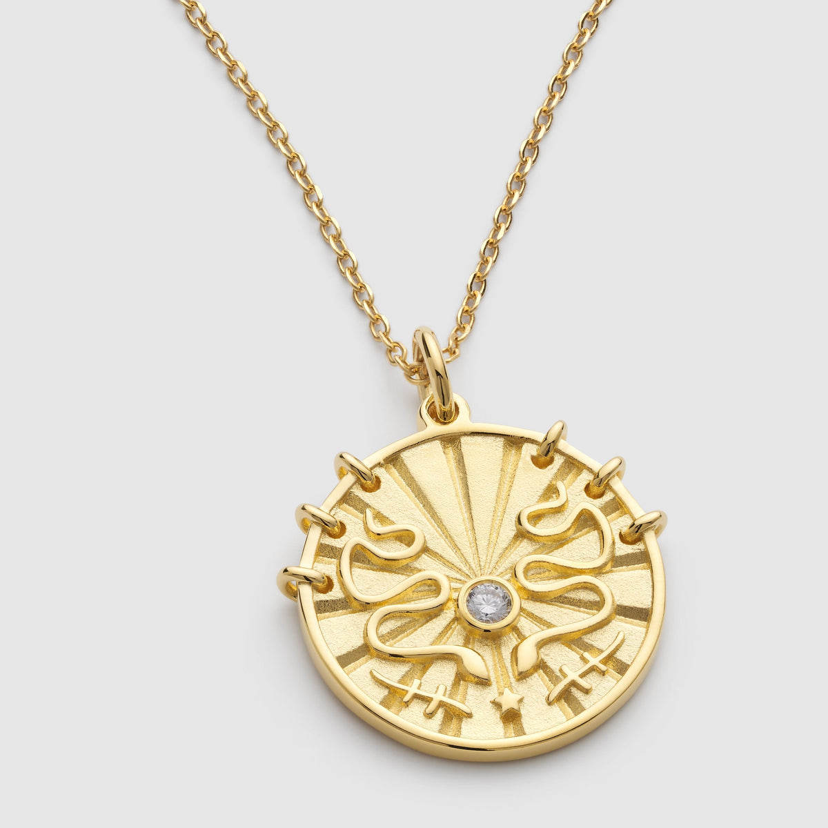 14K Gold Sunburst Snake Pendant Necklace, Gold Medallion Necklace for ...