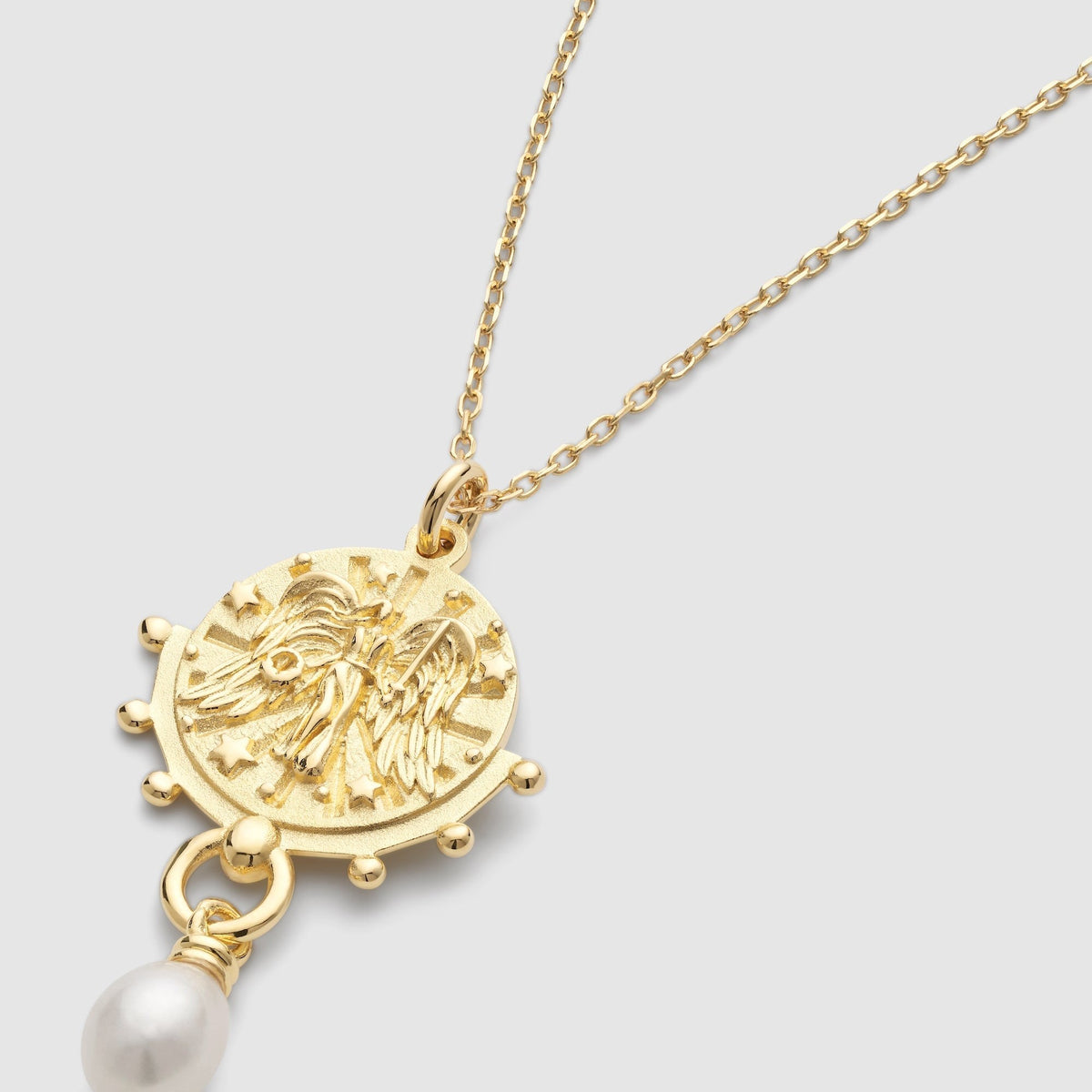 14K Gold Goddess Pearl Pendant Necklace, Gold Medallion Necklace for ...