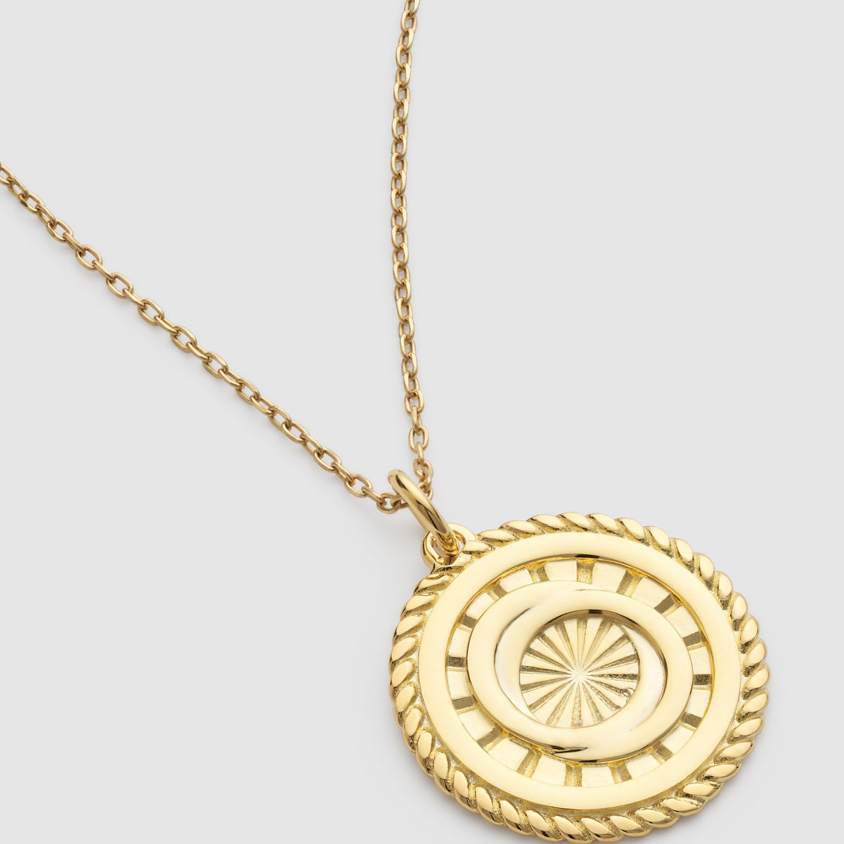 14K Gold Sunburst Interlocking Circle Pendant Necklace, Gold Coin ...