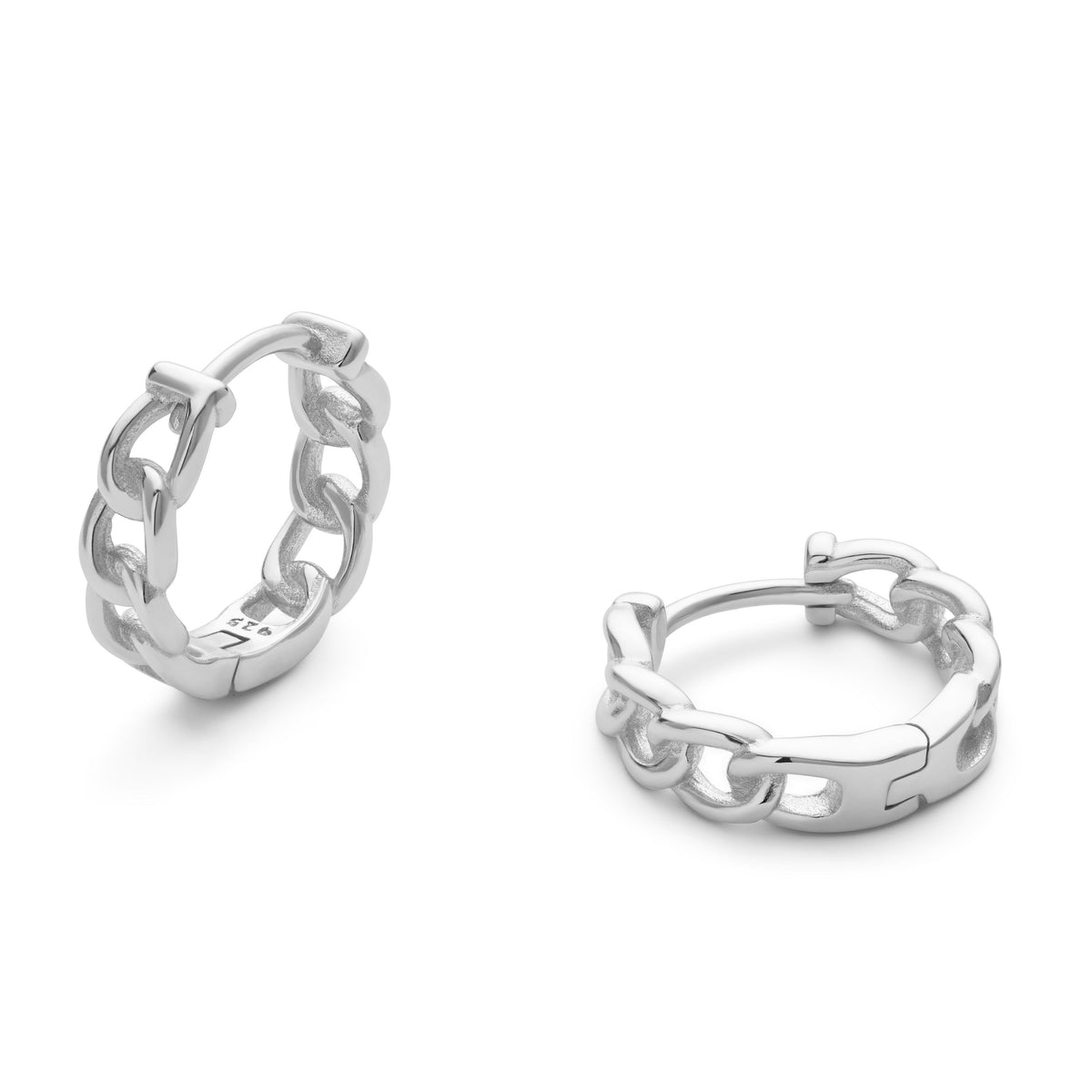 Thick Silver Chain Earring Hoops, Small Sleeper Chunky Huggie Hoop ...